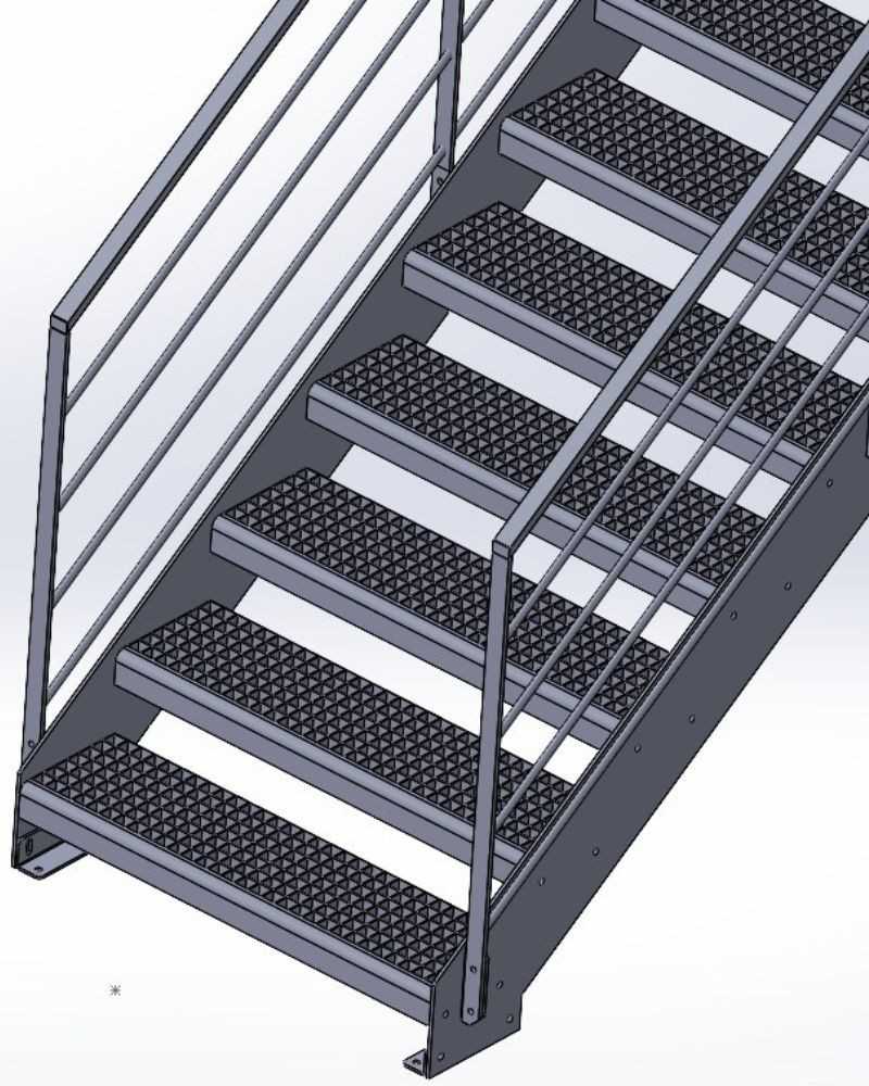 Plan escalier droit sur mesure en acier et marches caillebotis galva